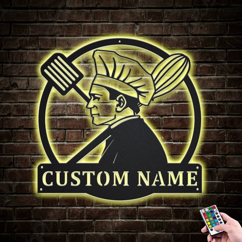 Chef Kitchen Metal Sign LED Lights V3, Custom Chef Kitchen Metal Signs ...