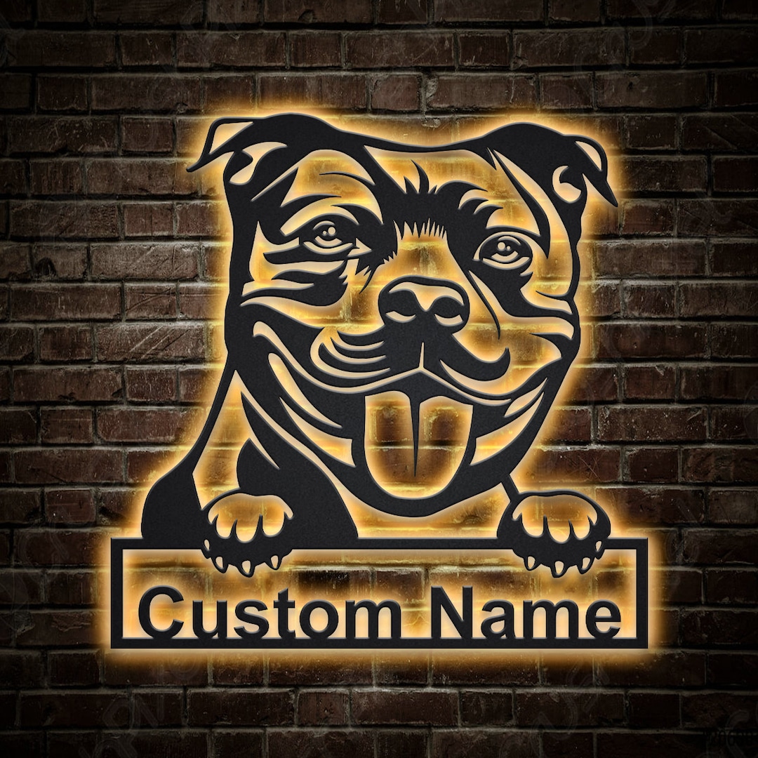 Custom Staffordshire Bull Dog Metal Wall Art With LED Lights ...