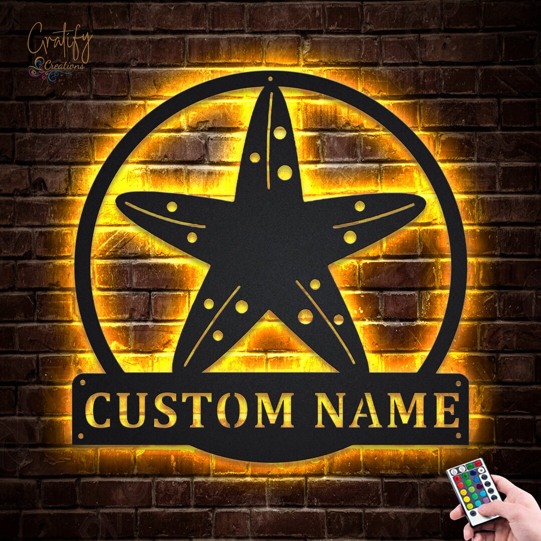 Starfish Metal Sign LED Lights V2, Custom Starfish Metal Sign, Starfish ...