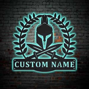 Spartan Warrior Monogram Metal Wall Art LED Lights V2, Custom Spartan ...