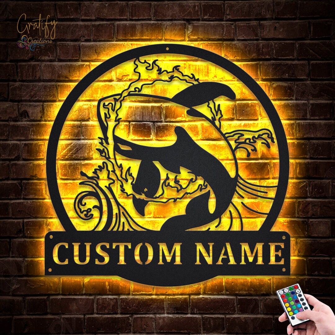 Orca Whale Metal Sign LED Lights V1, Custom Orca Whale Metal Sign, Orca ...