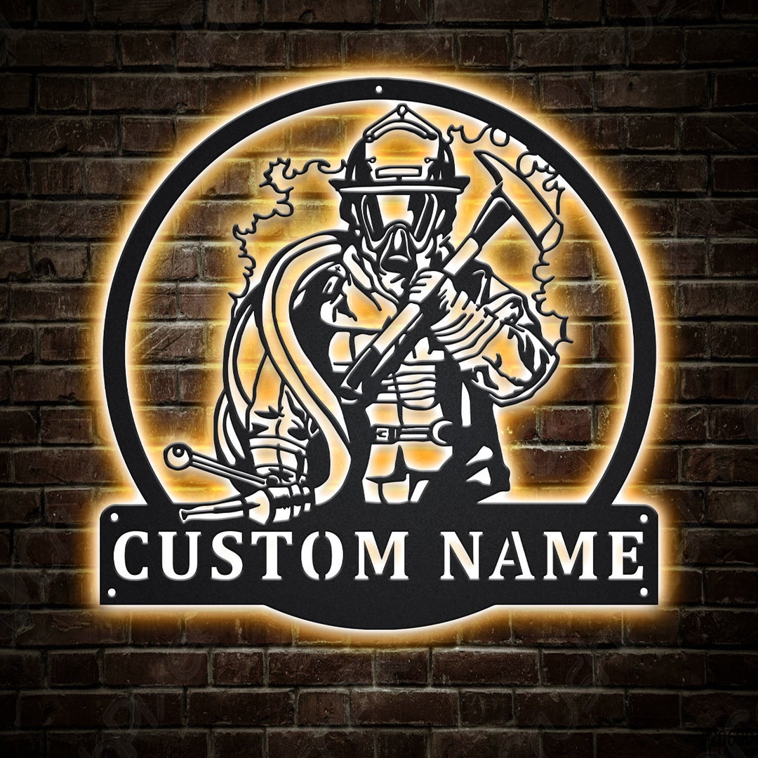 Custom Fireman Monogram Metal Wall Art With LED - Etsy
