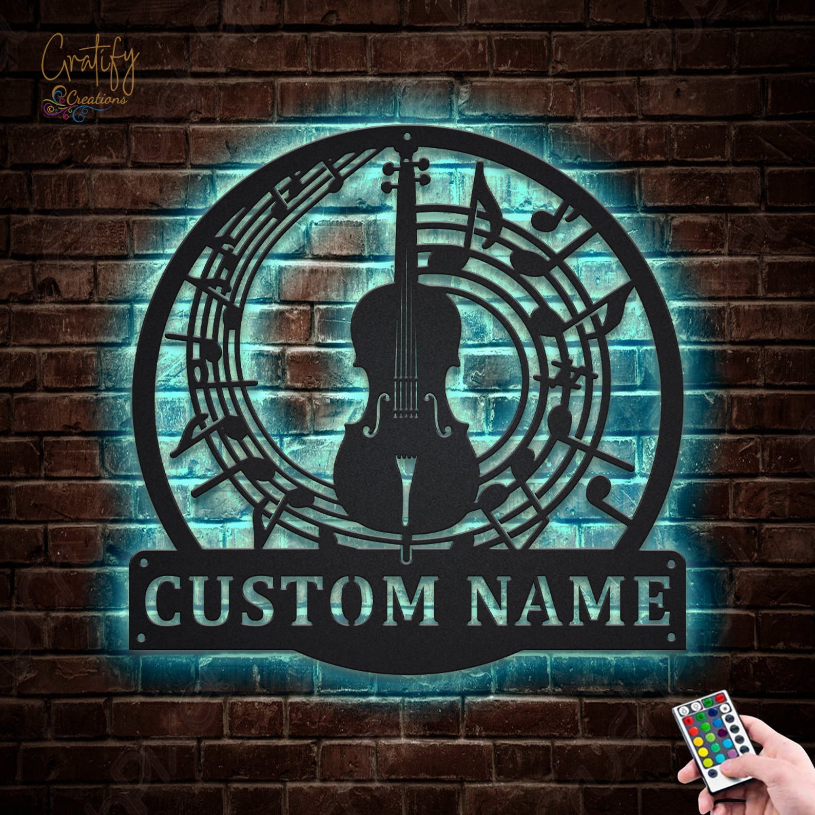 Cello Monogram Metal Sign LED Lights, Custom Cello Metal Sign, Cello ...