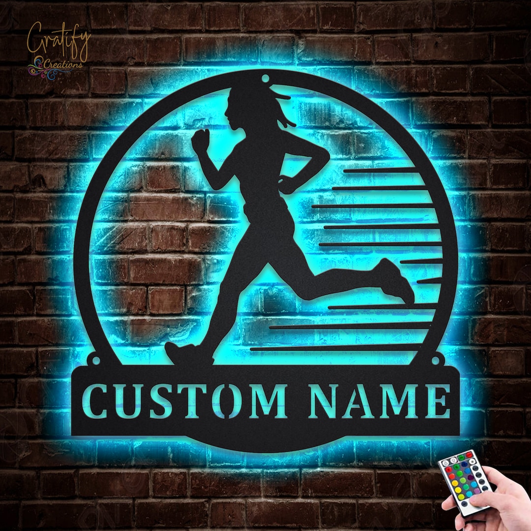 Running People Sport Metal Sign LED Lights V2, Custom Marathon Sport ...