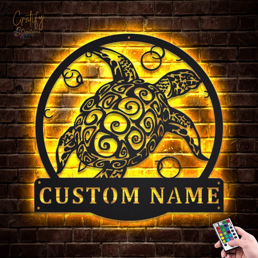 Sea Turtle Metal Sign LED Lights V3, Custom Sea Turtle Metal Sign ...