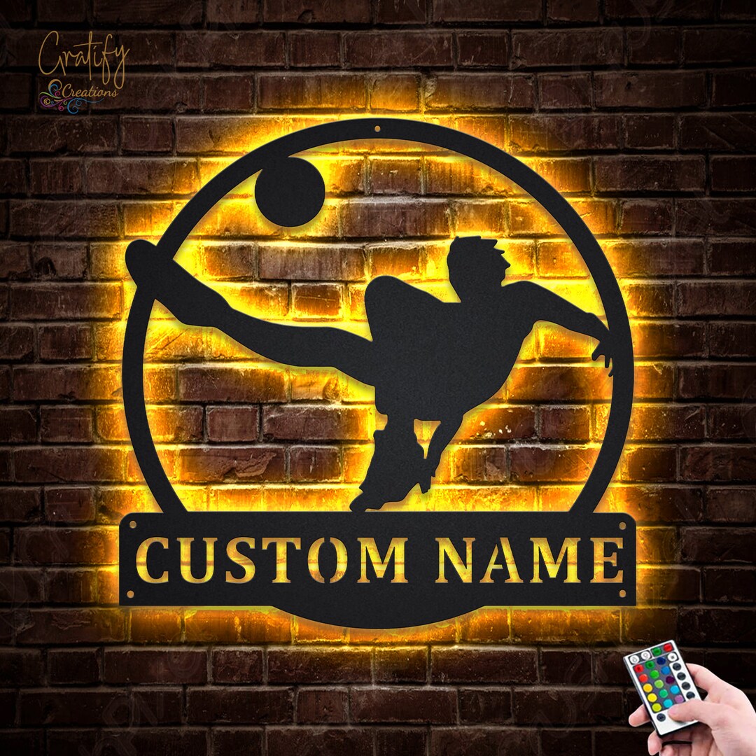 Soccer Players Metal Sign LED Lights V1, Custom Soccer Football Metal ...