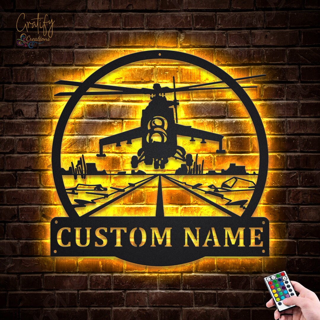 Helicopter Metal Sign LED Lights V2, Custom Helicopter Metal Sign ...