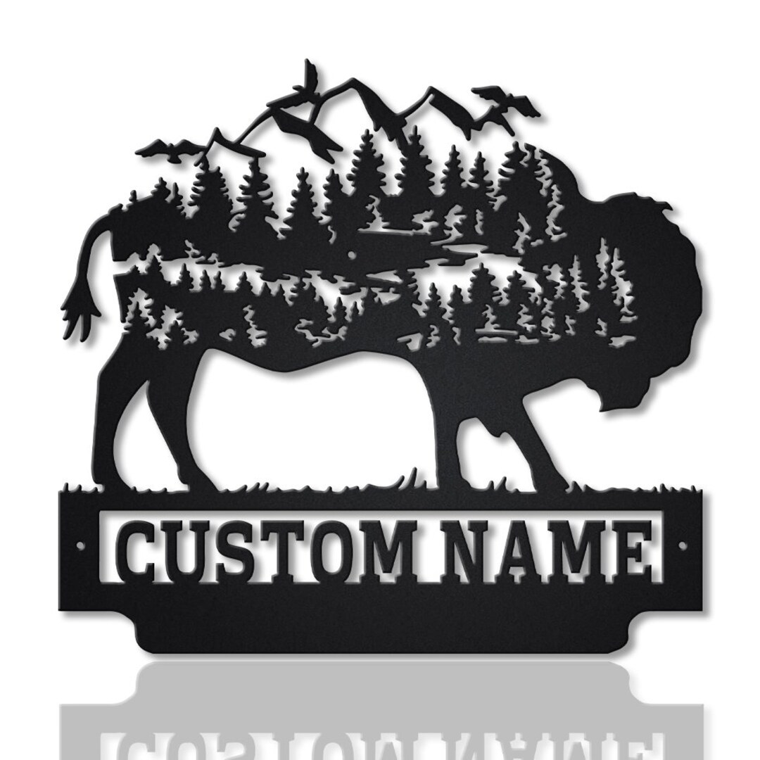 Forest Mountain Bison Metal Sign Art, Custom Forest Mountain Bison ...
