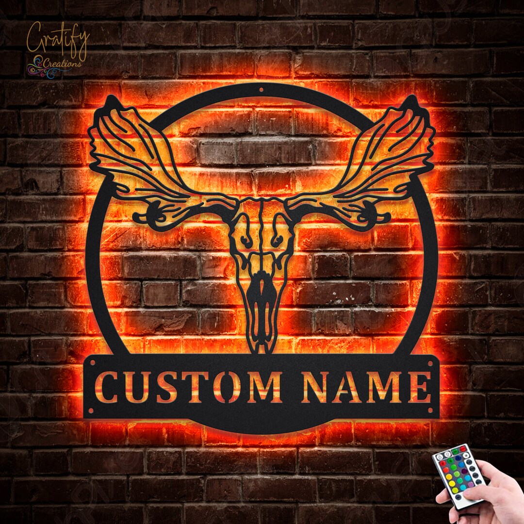 Animal Skull Metal Wall Art LED Lights V4, Custom Animal Skull Metal ...