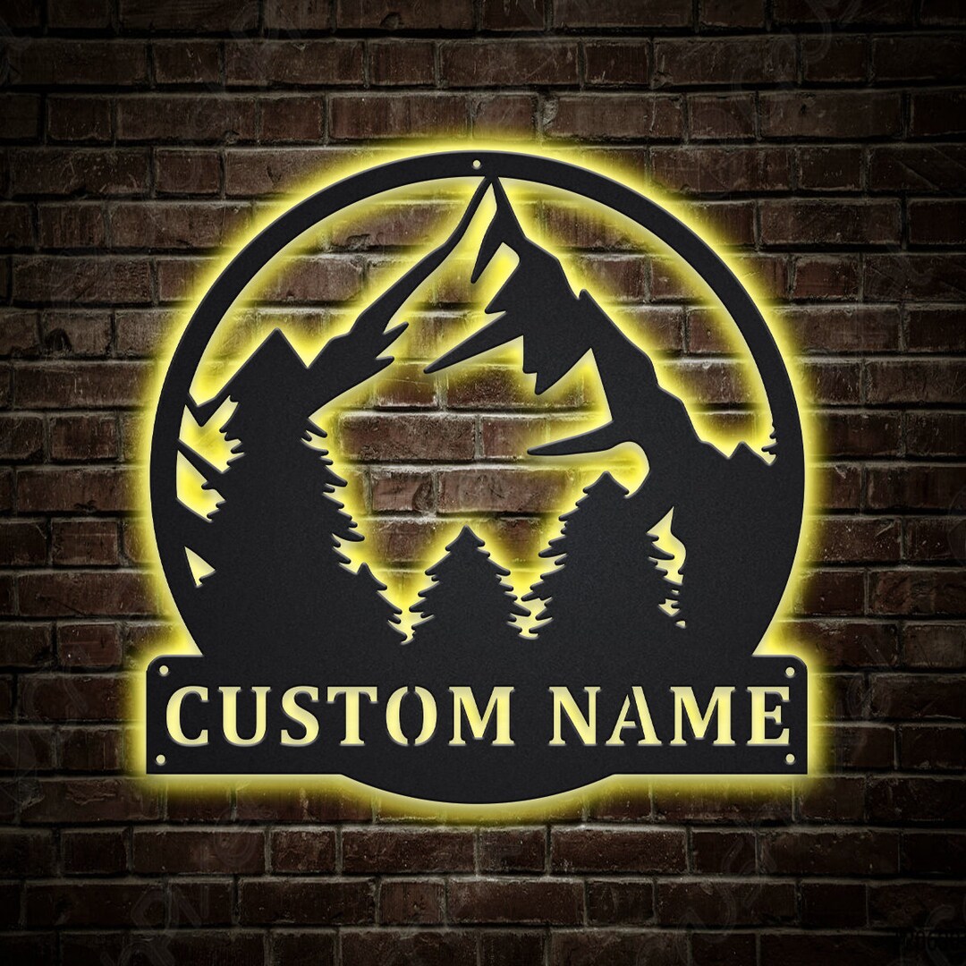 Mountains Metal Sign LED Lights V2, Custom Mountains Metal Signs ...