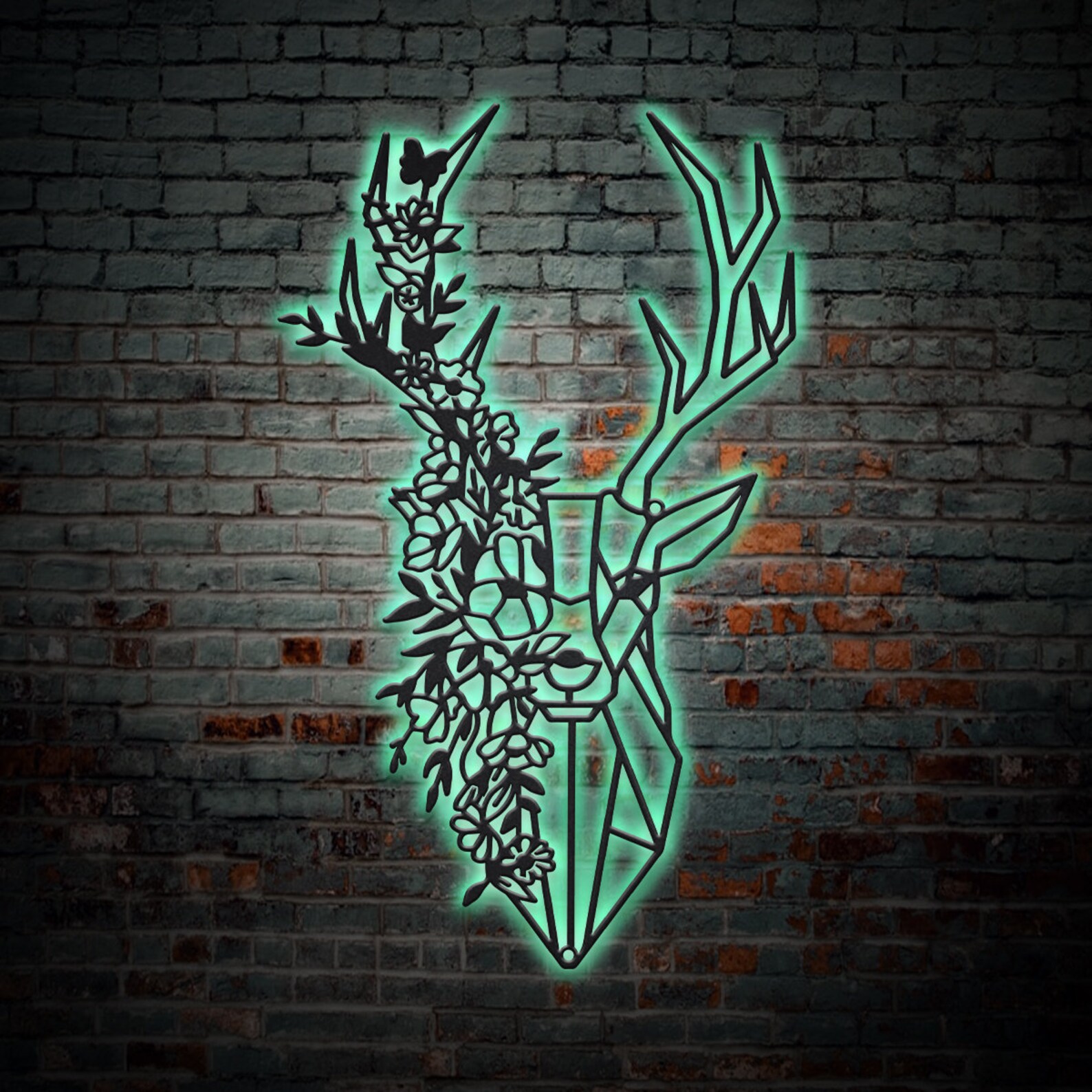 Flower Deer Geometric Monogram Metal Sign LED Lights, Custom Deer ...
