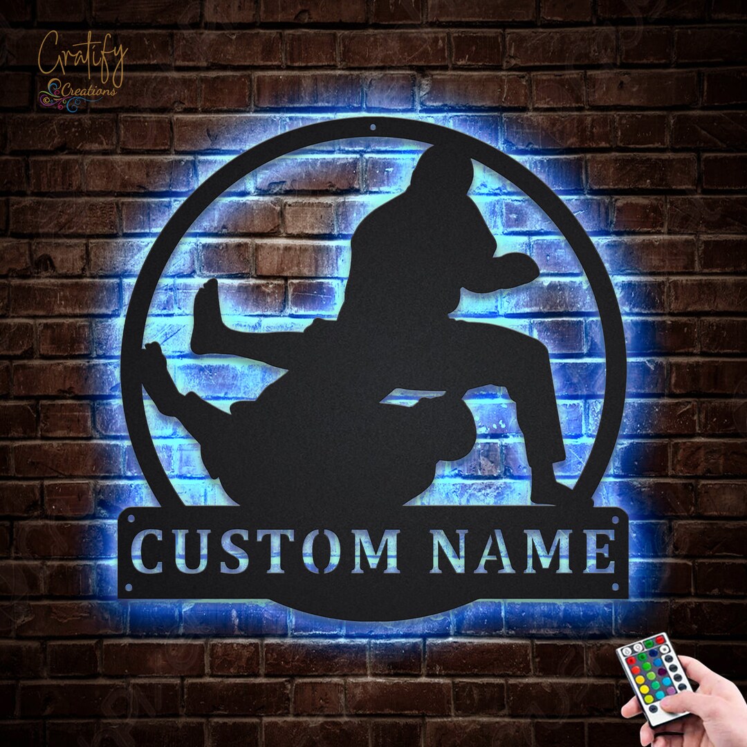 Brazilian Jiu Jitsu Metal Wall Art LED Lights V3, Personalized Jiu ...