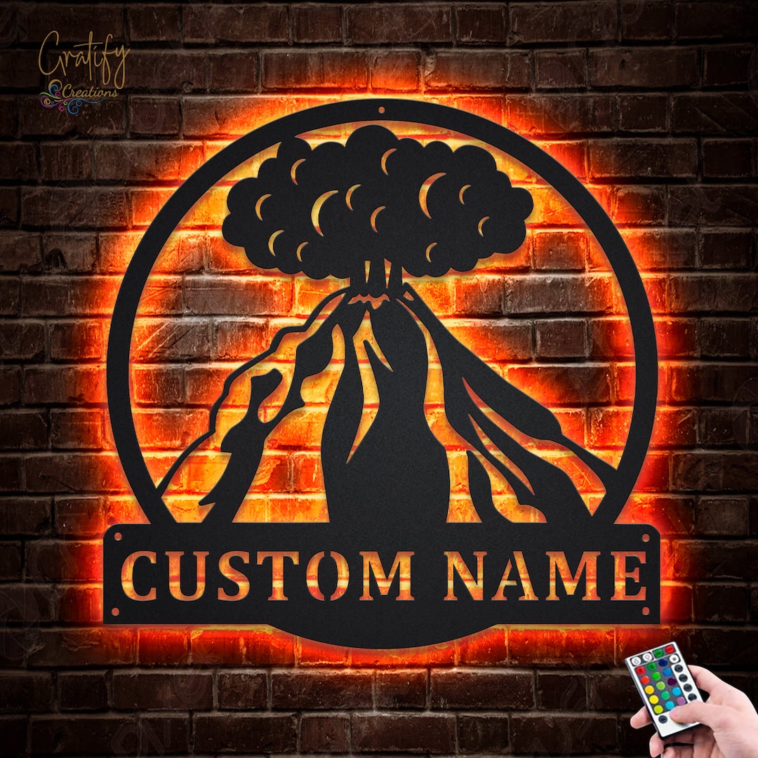 Volcano Metal Wall Art LED Lights V2, Volcano Metal Wall Art Signs RGB ...