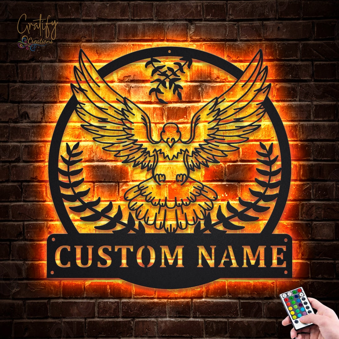 Dove Bird Metal Sign LED Lights V2, Custom Dove Bird Metal Sign, Dove ...