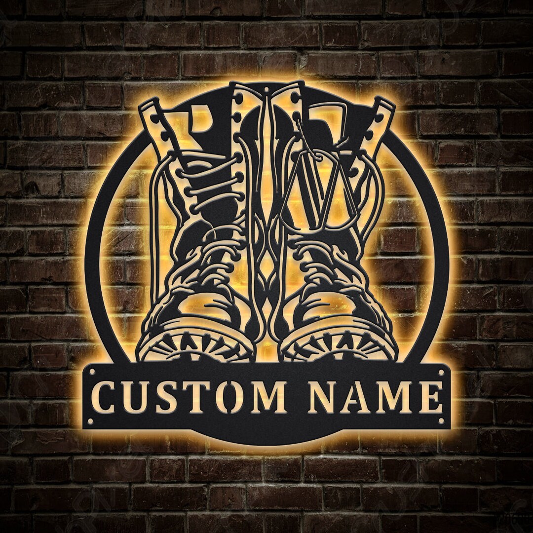 Personalized Military Boots Fallen Soldier Metal Sign With LED Lights ...
