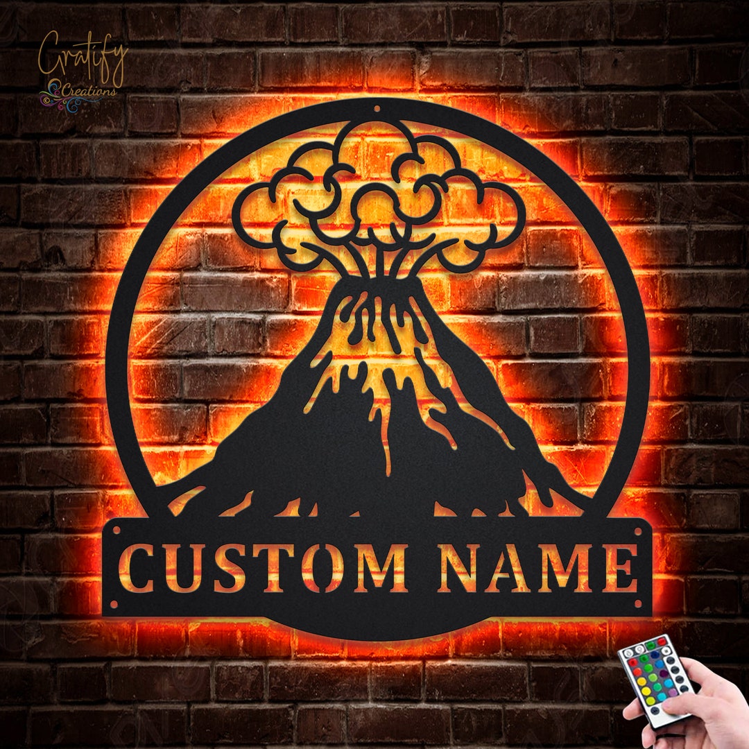 Volcano Metal Wall Art LED Lights V3, Volcano Metal Wall Art Signs RGB ...