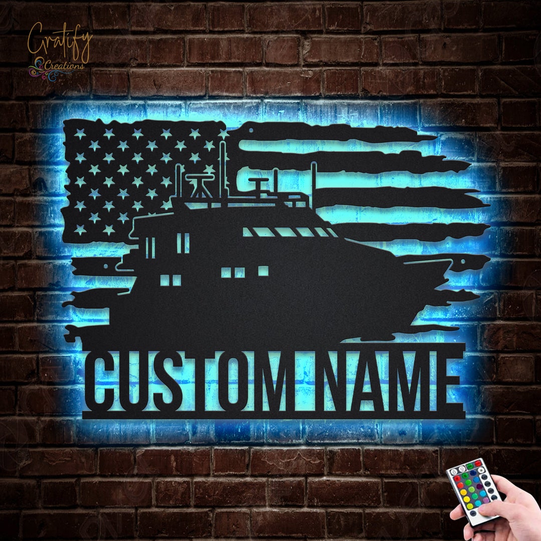US Pontoon Boat Metal Sign LED Lights V4, Custom Pontoon Boat Metal ...
