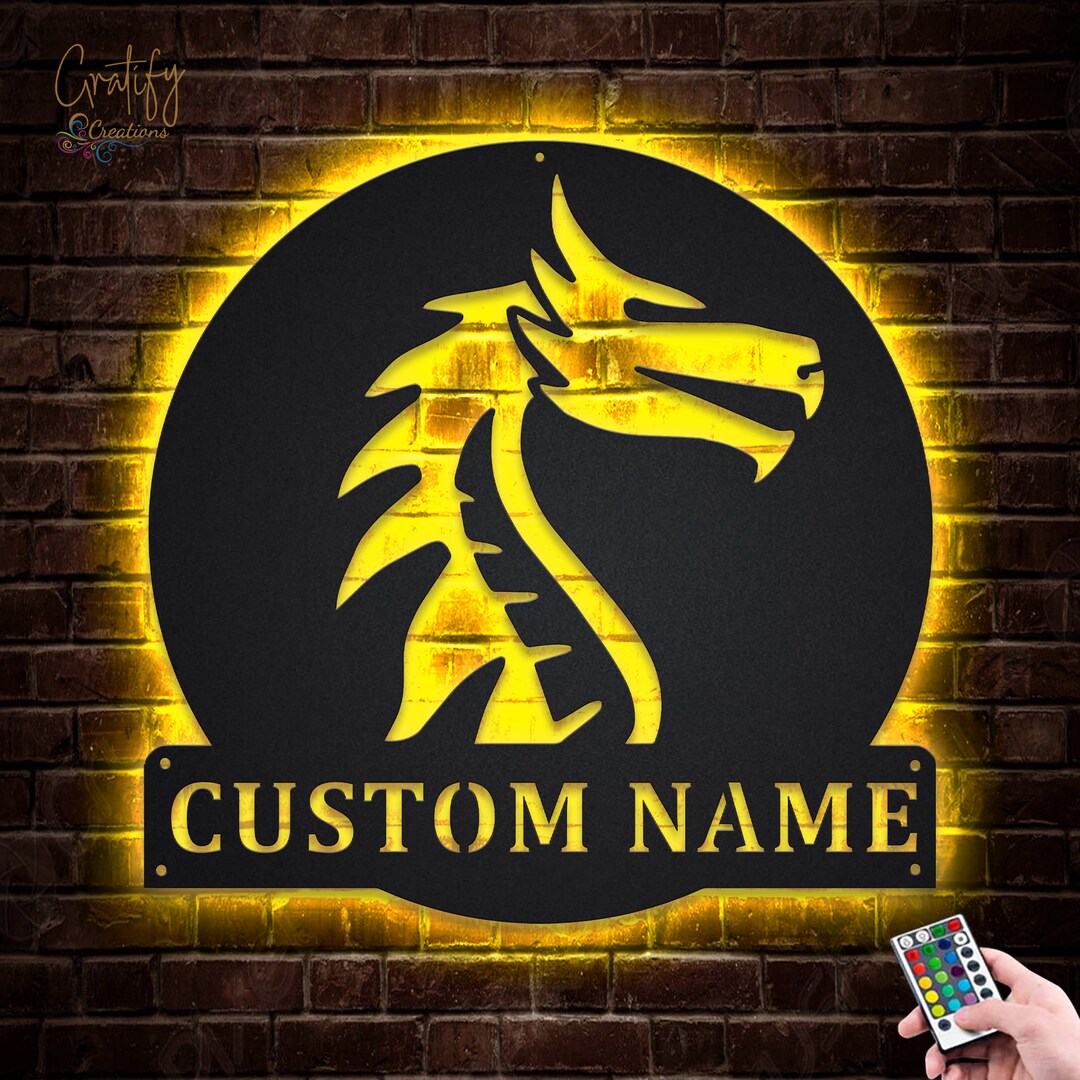Dragon Hobbie Metal Sign LED Lights V5, Custom Dragon Metal Sign ...