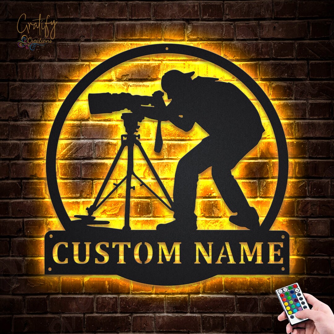 Photographer Metal Sign LED Lights V2, Custom Photographer Metal Sign ...