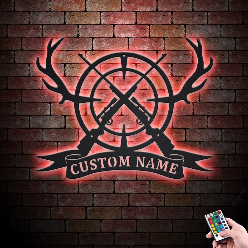 Deer Hunting Club Metal Sign LED Lights, Custom Deer Hunting Metal Wall ...