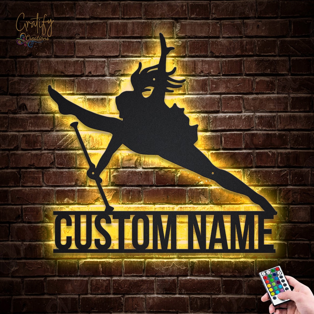 Baton Twirling Metal Wall Art LED Light V5, Custom Baton Twirling Metal ...