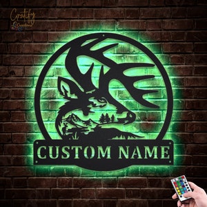 Custom Deer Hunting Monogram Metal Sign LED Lights,deer Hunting Neon ...