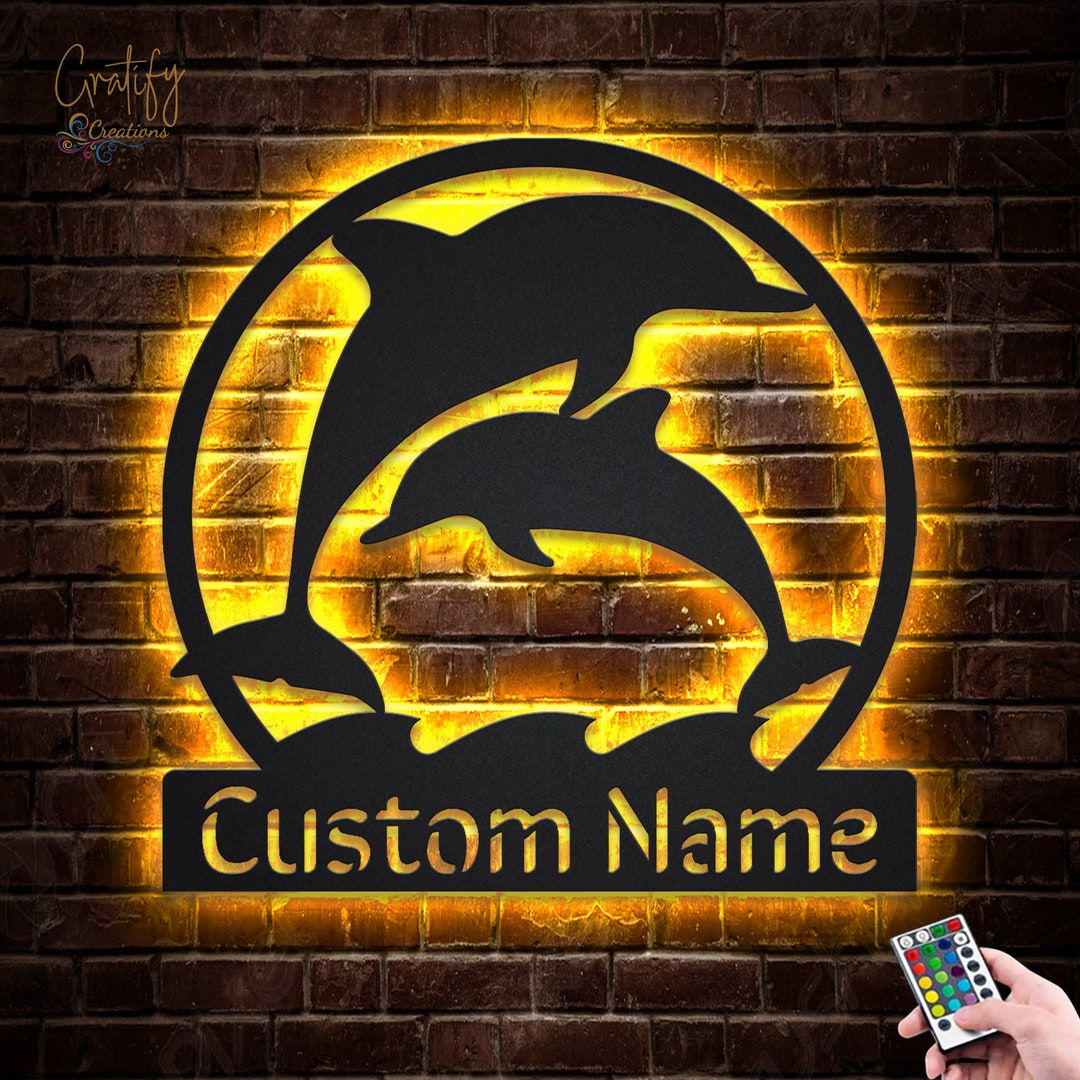 Dancing Dolphins Metal Sign LED Lights, Custom Dolphin Metal Sign ...