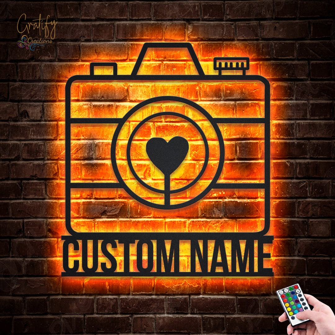 Camera Photography Metal Sign LED Lights V7, Custom Photographer Metal ...
