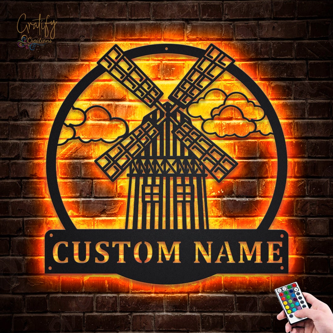 Windmill Metal Sign LED Lights V3, Custom Windmill Metal Sign, Windmill ...