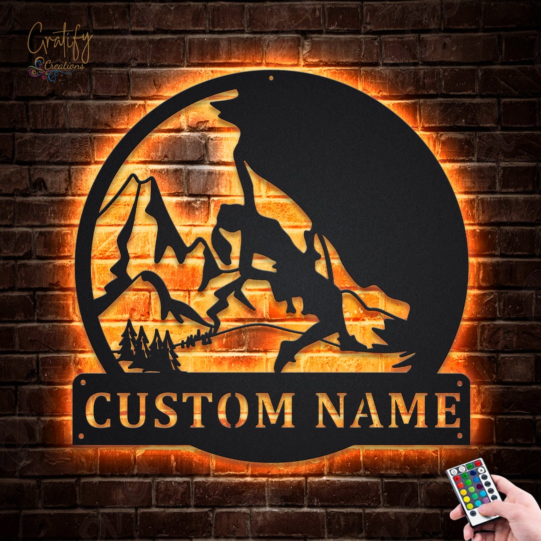Mountain Climbing Metal Sign LED Lights V3, Custom Climbing Metal Sign ...