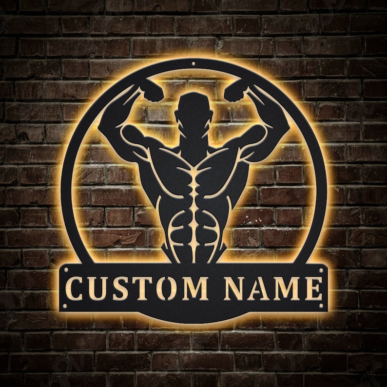 Bodybuilding Metal Wall Art LED Lights, Custom Bodybuilding Metal Sign ...