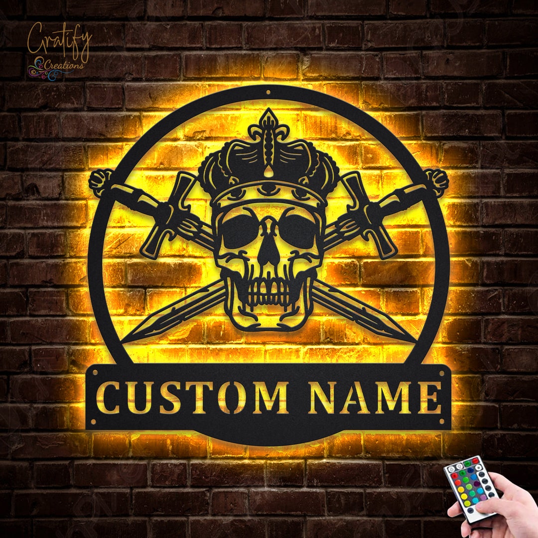 Floral Skull Metal Wall Art LED Lights V5, Custom Sugar Skull Metal ...