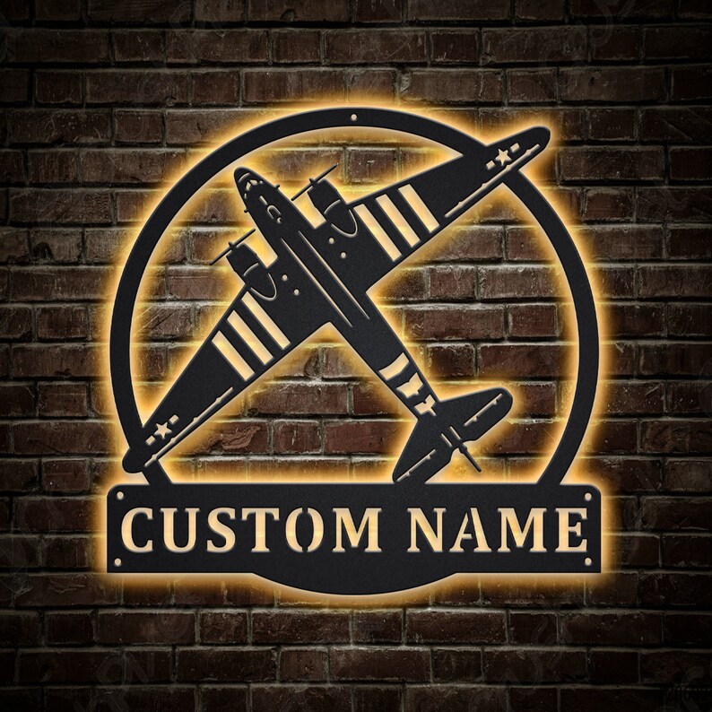 Compass Airplane Monogram Metal Sign LED Lights, Custom Airplane Metal ...