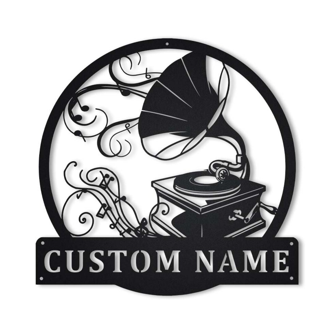 Gramophone Monogram Metal Sign Art, Custom Gramophone Name Metal Sign ...