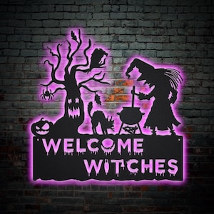 Halloween Witches Metal Sign With LED Lights | Custom Halloween Metal ...