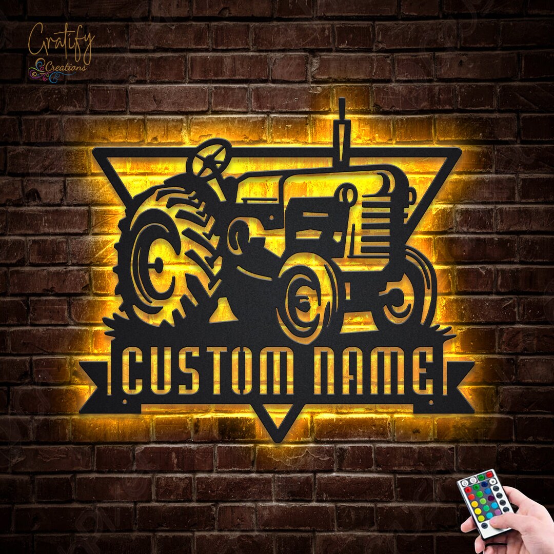Tractors Metal Sign With LED Lights V6, Custom Tractors Farmer Metal ...