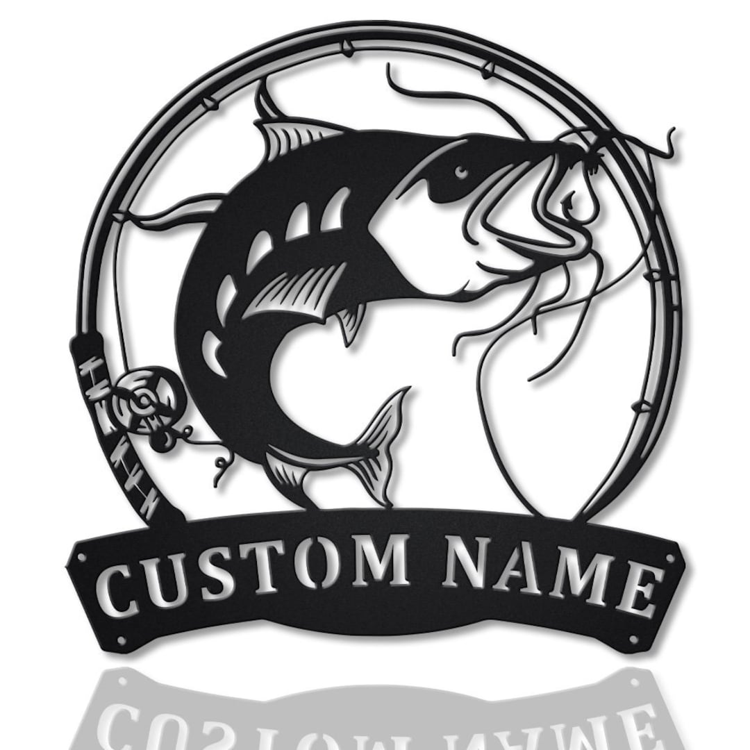 Catfish Fishing Fish Pole Metal Sign Art, Custom Catfish Fishing Metal ...