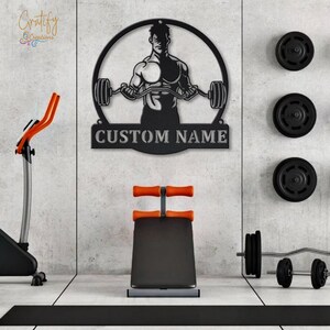 Dumbbell Fitness Metal Sign LED Lights V3, Custom Bodybuilder Metal ...