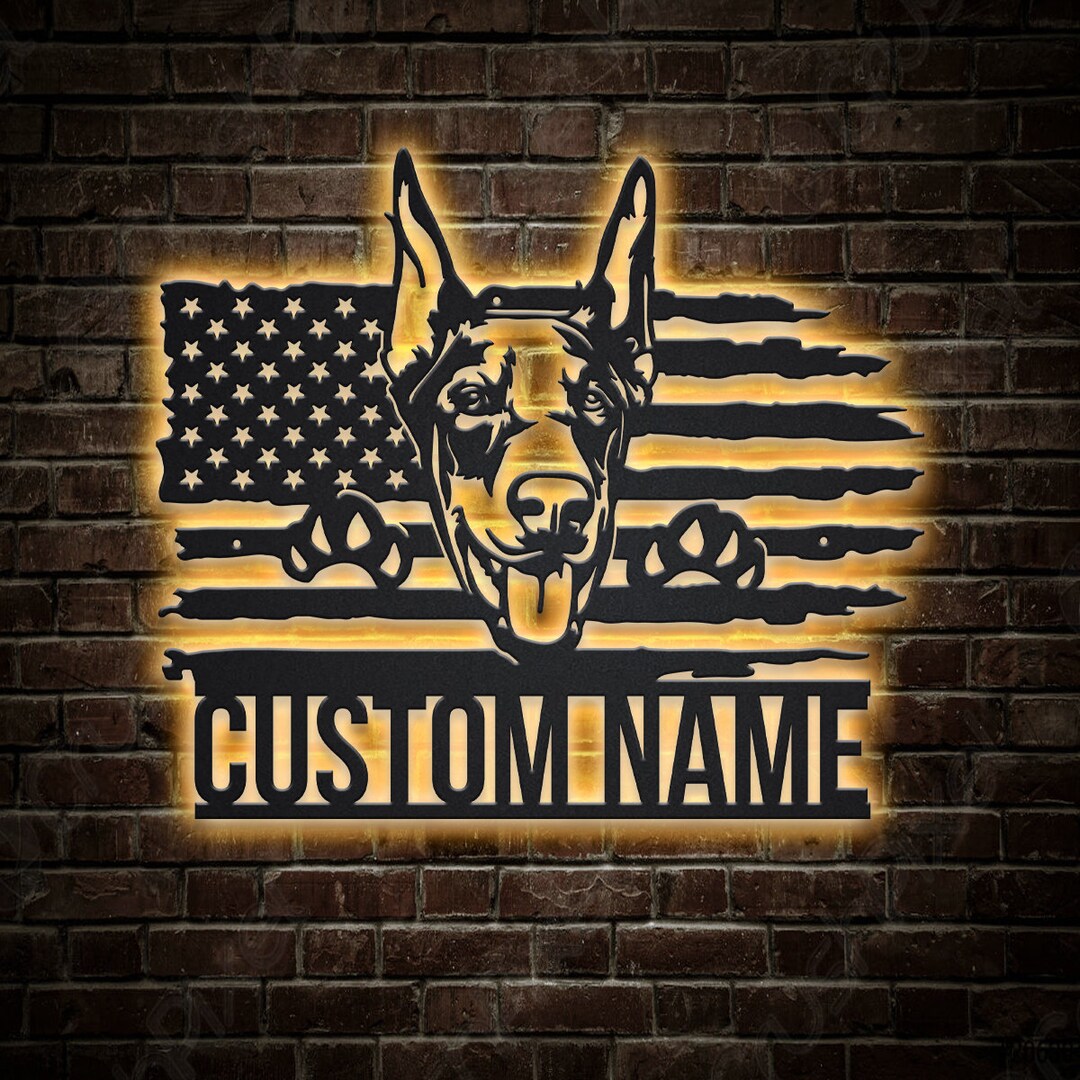 US Doberman Dog Metal Sign With LED Lights, Custom Doberman Dog Metal ...