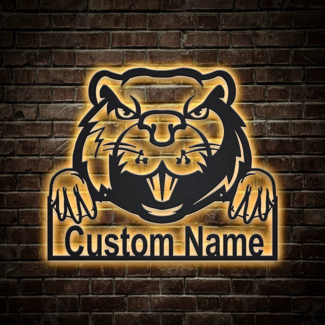 Beaver Animal Metal Sign LED Lights, Custom Beaver Metal Wall Art ...
