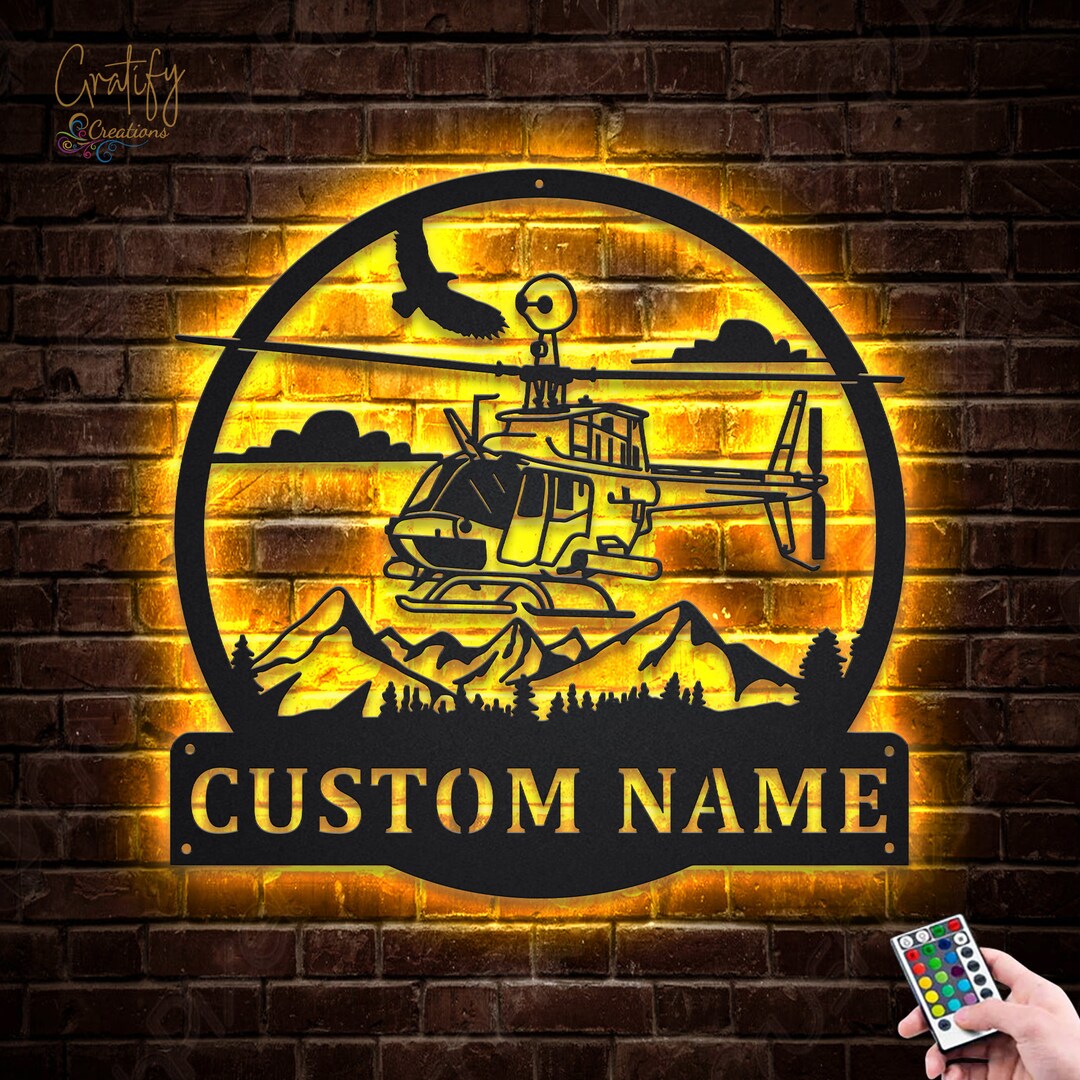 Custom Helicopter Metal Sign LED Lights , Personalized Helicopter Metal ...