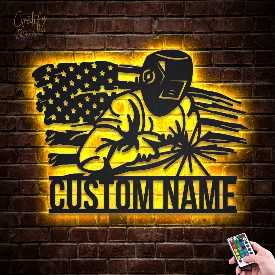 US Welder Metal Wall Art LED Lights V2, Custom Welder Metal Signs ...