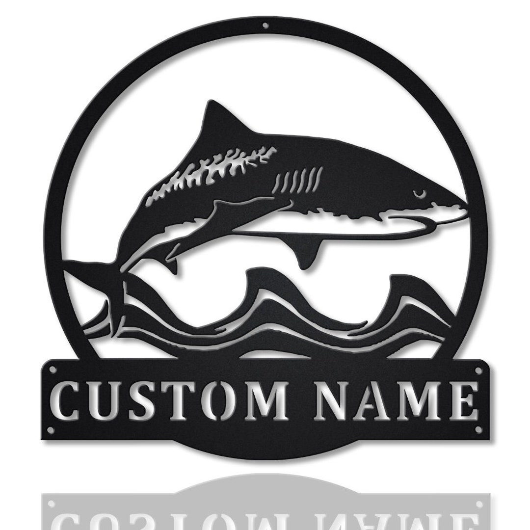 Tiger Shark Monogram Metal Sign Art, Custom Shark Monogram Metal Sign ...