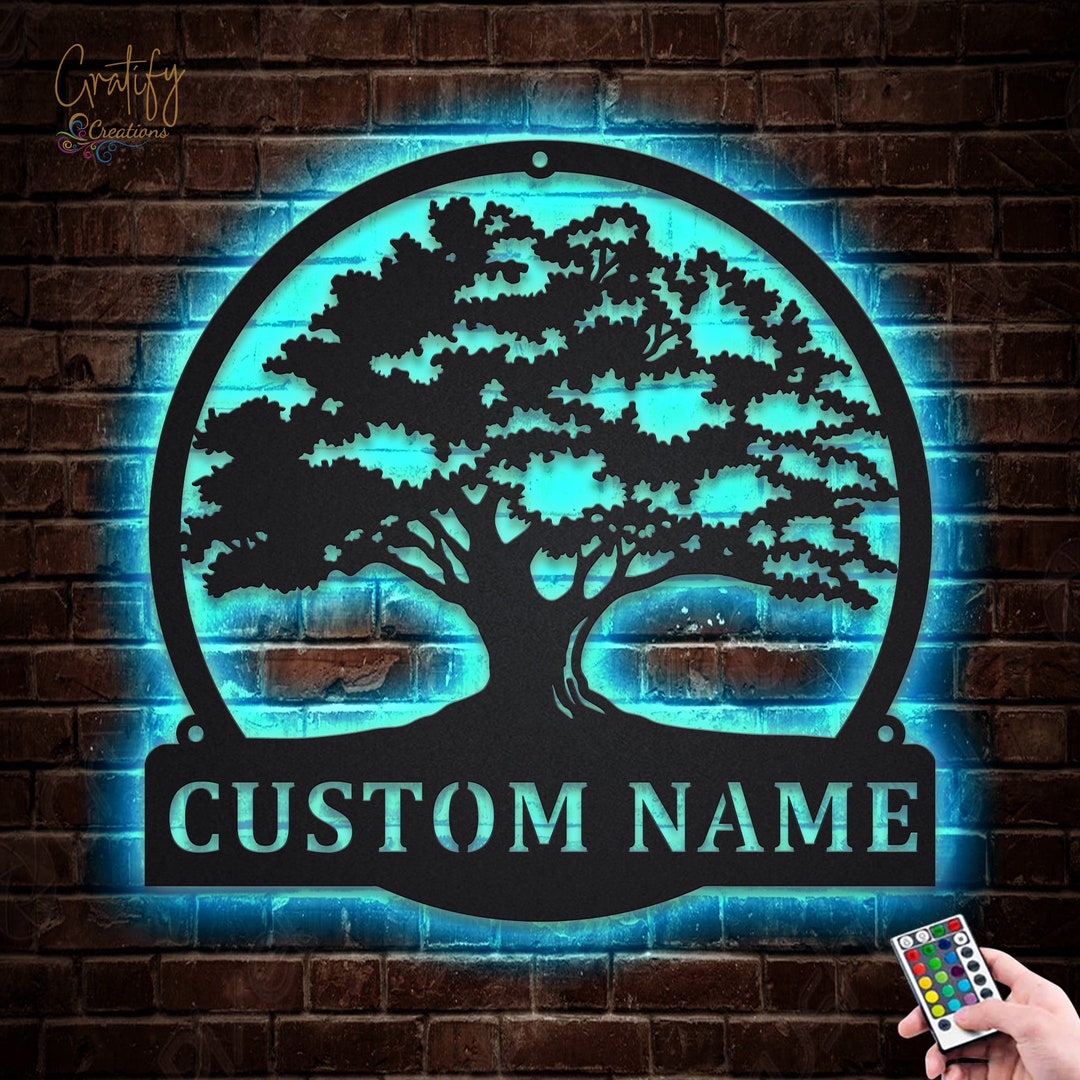 Oak Tree Metal Sign LED Lights V4, Custom Oak Tree Family Metal Signs ...