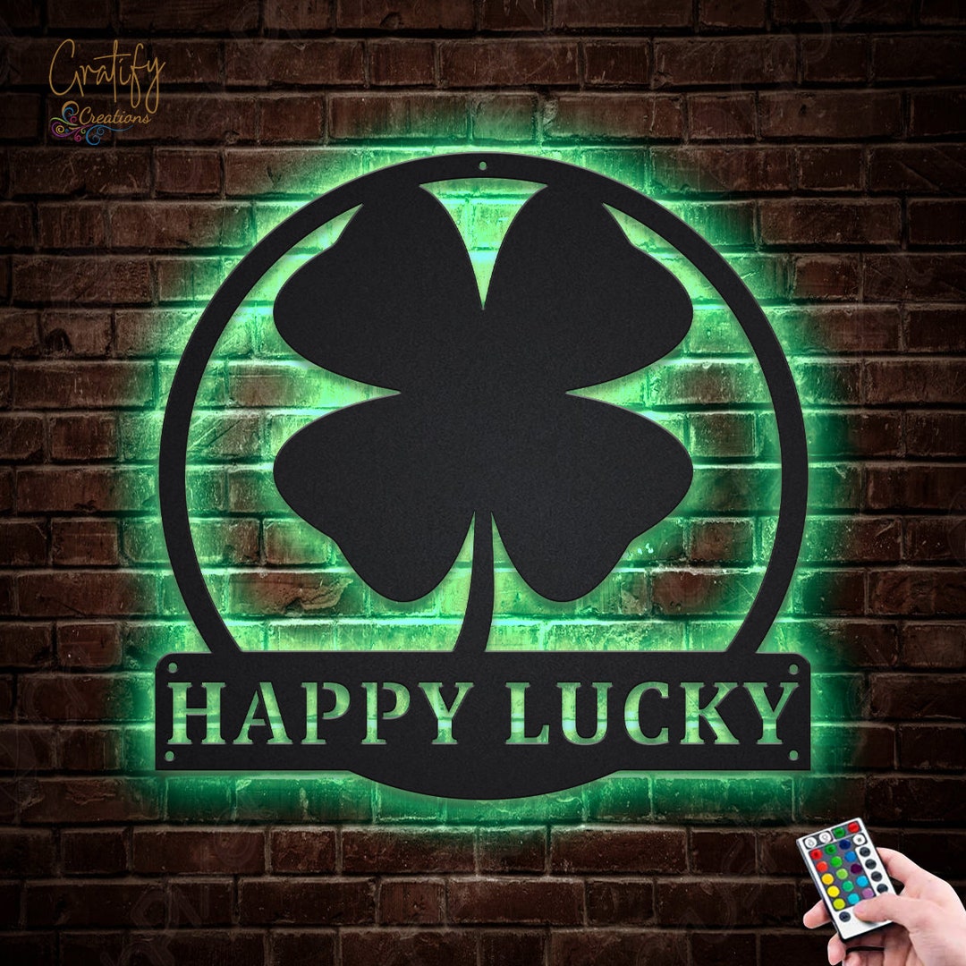 Custom St Patricks Day Shamrock Metal Wall Art With LED Lights ...
