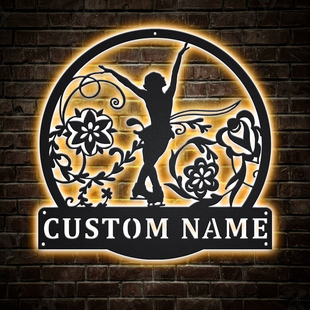 Ice Skating Metal Sign LED Lights V8, Custom Ice Skating Metal Sign ...