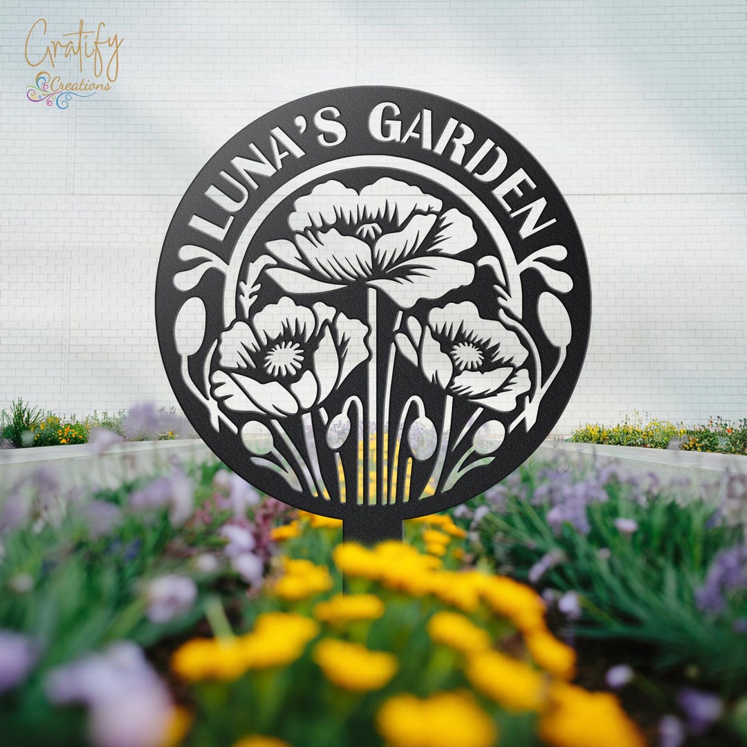 Custom Garden Name Sign With Stakes, Personalized Metal Yard Art ...