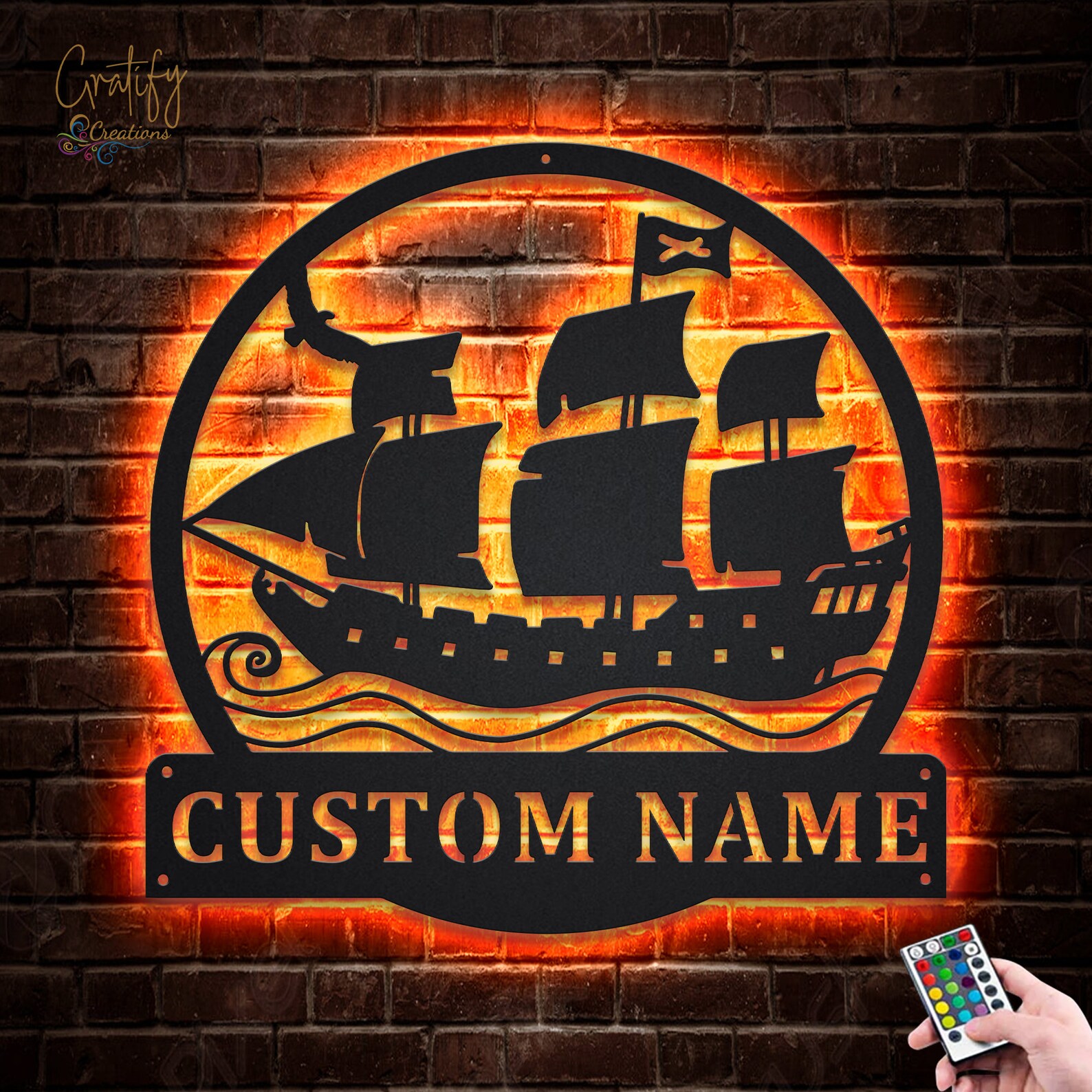 Sea Boats Metal Wall Art LED Lights V3, Custom Sea Boats Metal Signs ...