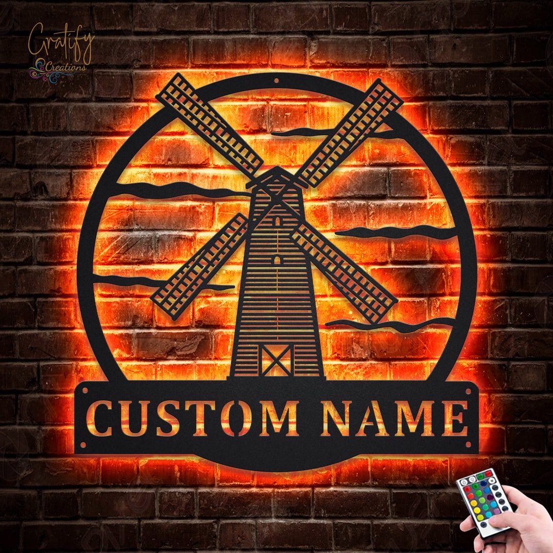 Windmill Metal Sign LED Lights V1, Custom Windmill Metal Sign, Windmill ...
