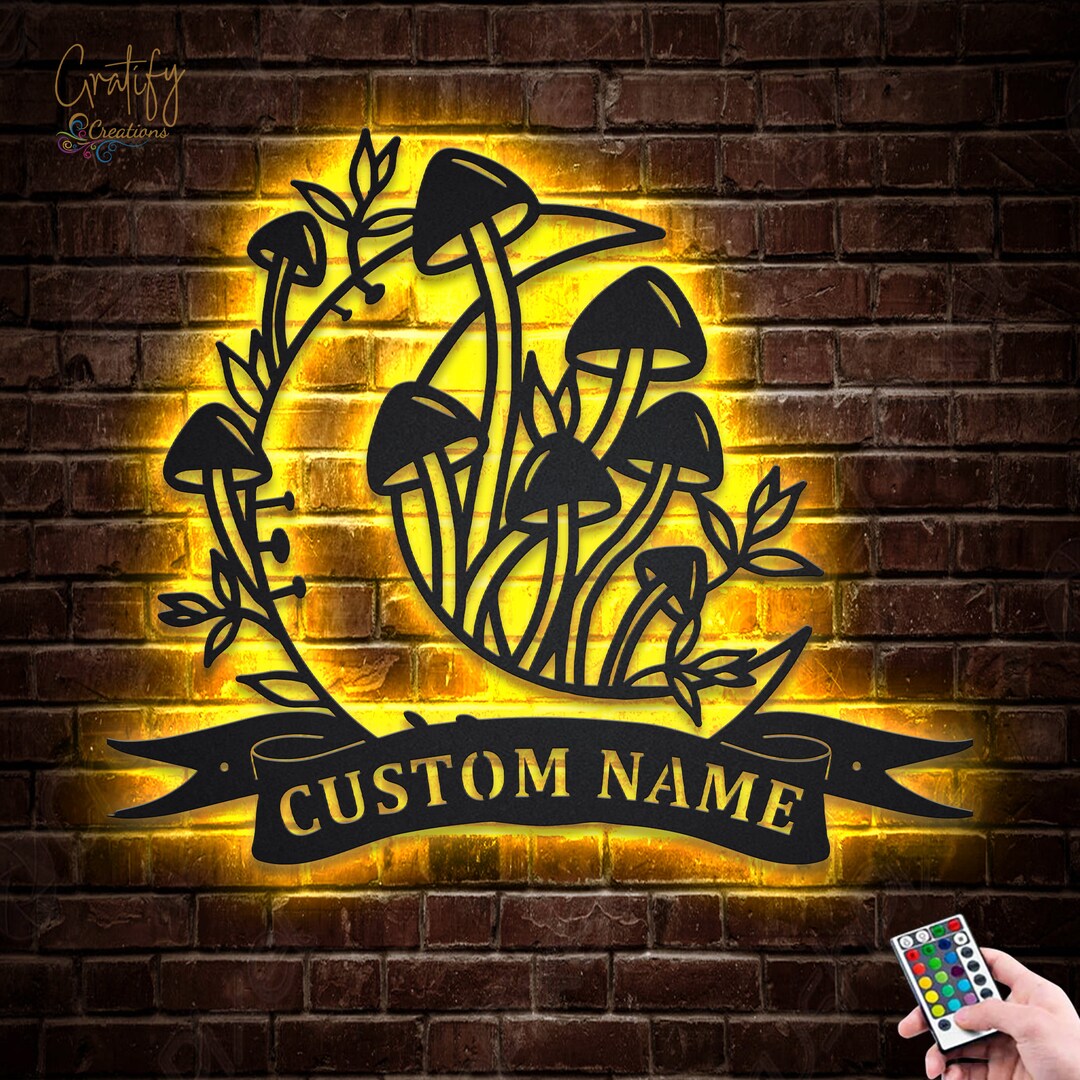 Moon Mushroom Metal Sign LED Lights V3, Custom Mushrooms Metal Sign ...